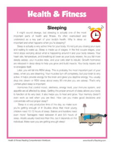Sleeping Health and Fitness Reading Comprehension Worksheet - Have Fun ...