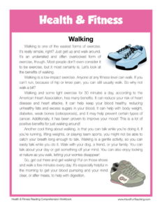 Walking Health and Fitness Reading Comprehension Worksheet - Have Fun ...