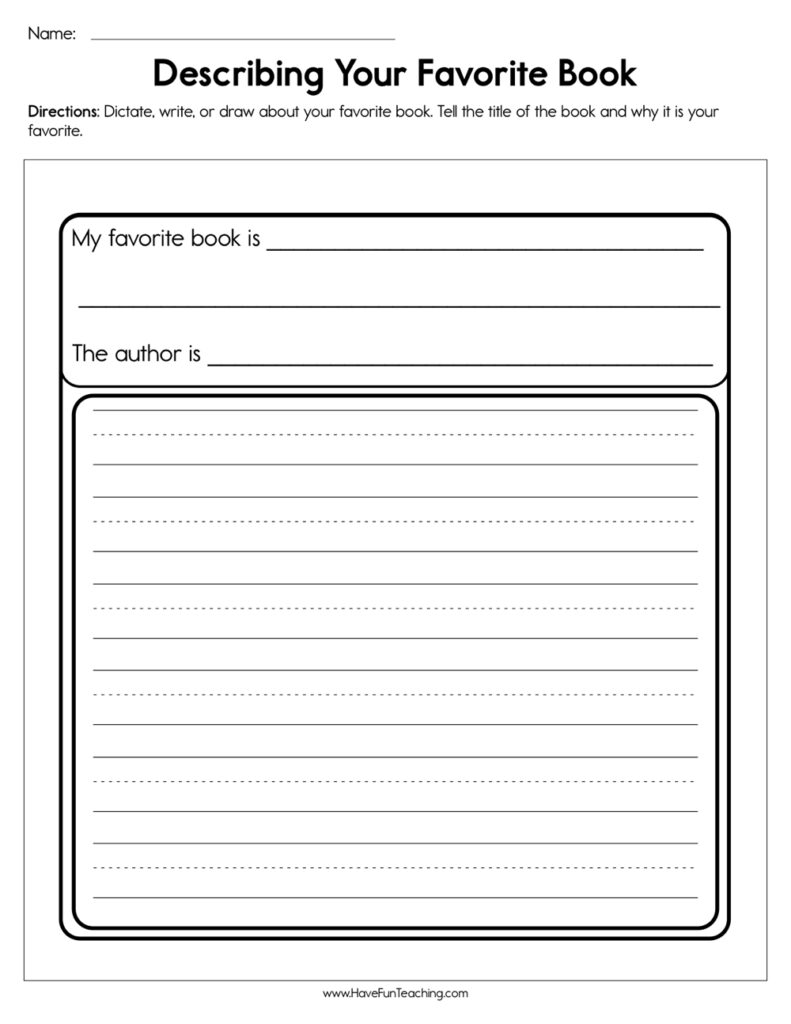 Describing Your Favorite Book Worksheet - Have Fun Teaching