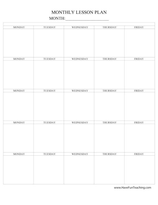 Monthly Lesson Plan Template - Have Fun Teaching