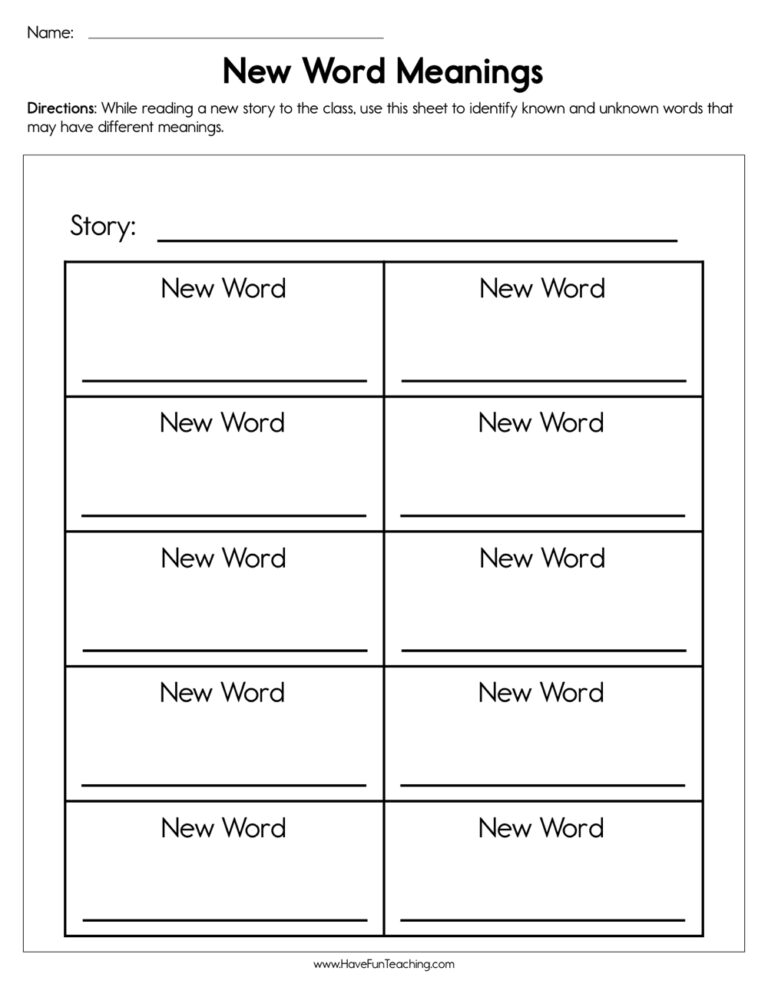 New Word Meanings Worksheet - Have Fun Teaching