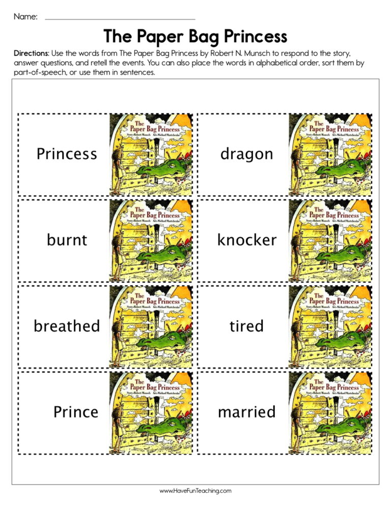 The Paper Bag Princess Worksheet - Have Fun Teaching