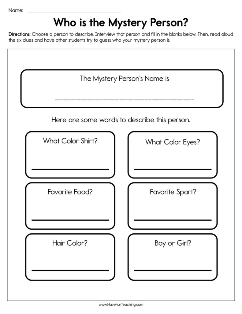 Who is the Mystery Person Worksheet - Have Fun Teaching