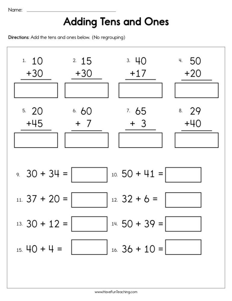 Adding Tens and Ones Worksheet - Have Fun Teaching