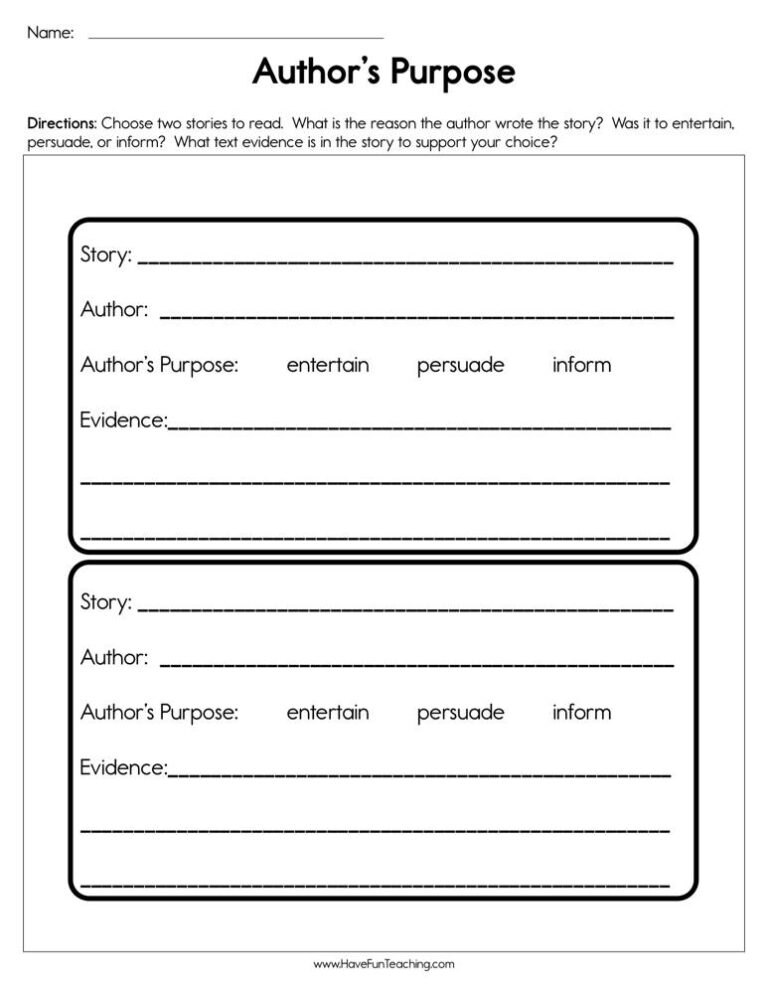 Author's Purpose Worksheet - Have Fun Teaching