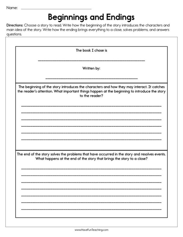 Beginnings and Endings Worksheet - Have Fun Teaching