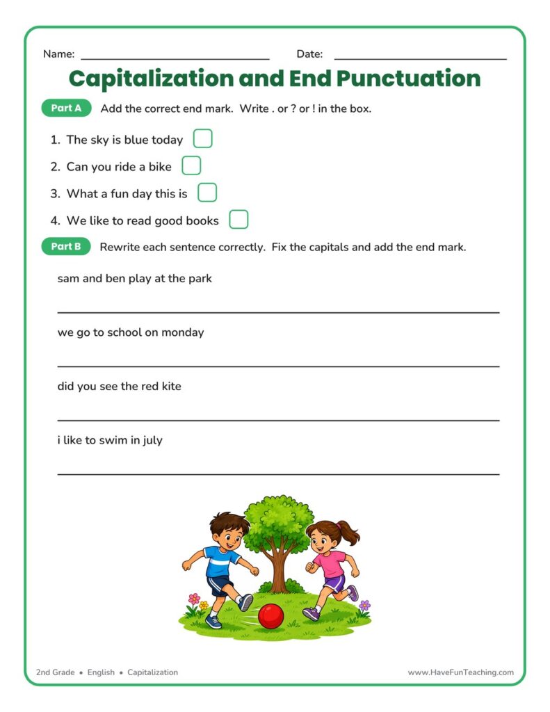 Capitalization and End Punctuation Worksheet - Have Fun Teaching