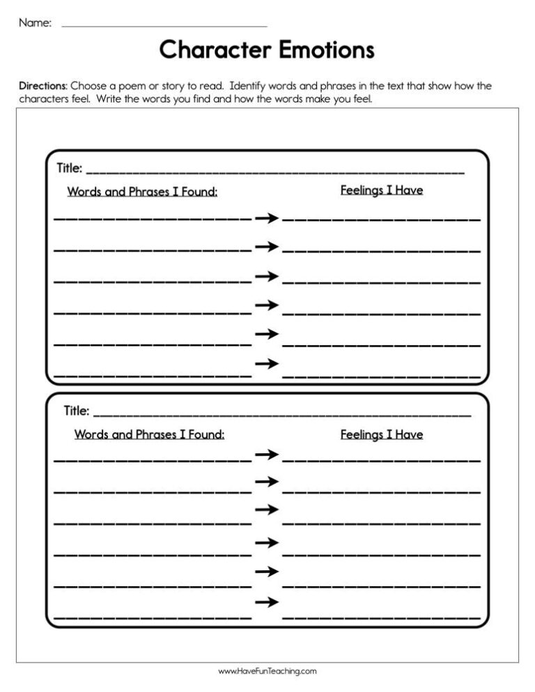 Character Emotions Worksheet - Have Fun Teaching