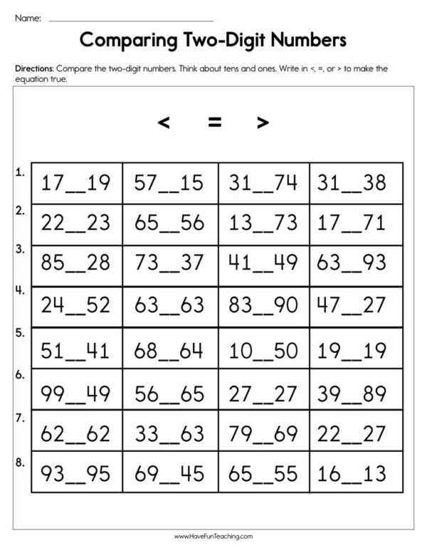 Comparing Two Digit Numbers Worksheet - Have Fun Teaching