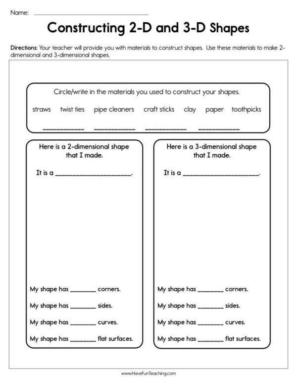 Construct 2-D and 3-D Shapes Worksheet - Have Fun Teaching