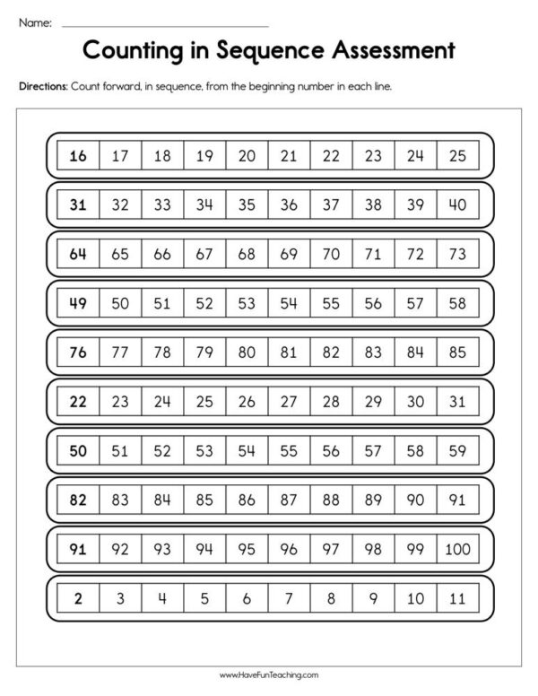 Counting in Sequence Assessment Worksheet - Have Fun Teaching