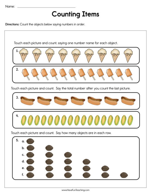 Counting Items Worksheet - Have Fun Teaching