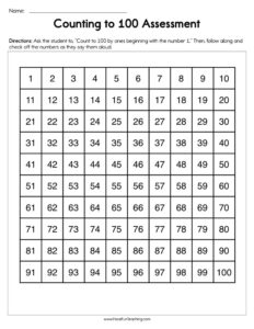 Counting to 100 Assessment Worksheet - Have Fun Teaching