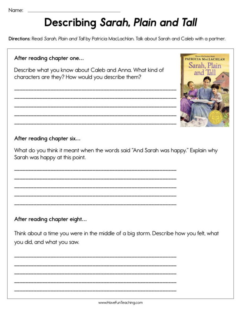 Describing Sarah Plain and Tall Worksheet - Have Fun Teaching