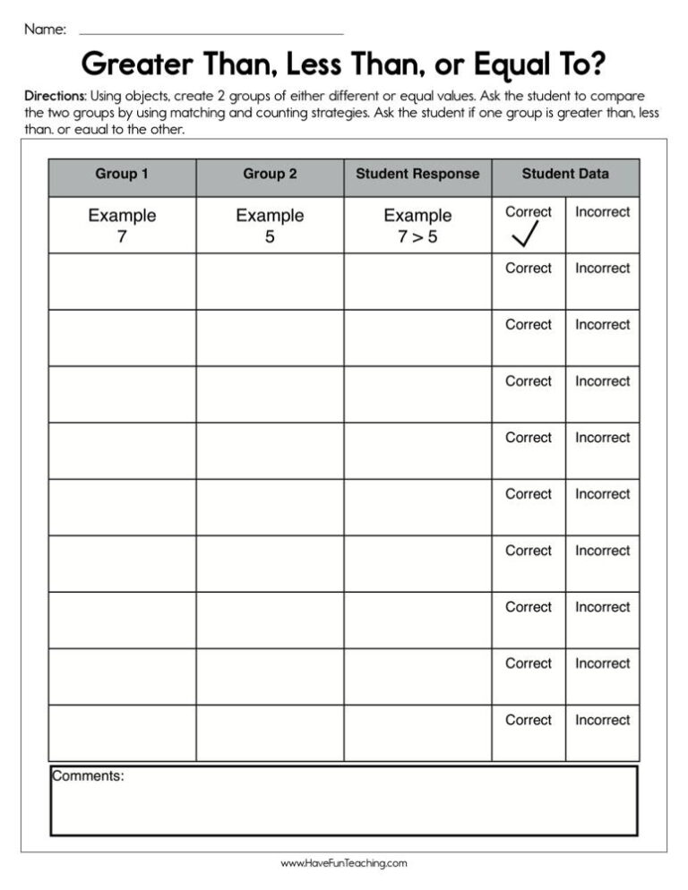 Greater Than, Less Than, or Equal To Assessment Worksheet - Have Fun ...