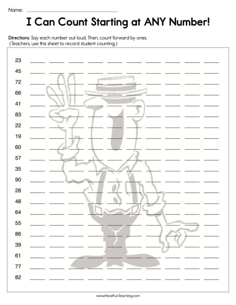 I Can Count Starting at any Number Worksheet - Have Fun Teaching