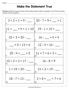 Make the Statement True Addition Subtraction Worksheet - Have Fun Teaching