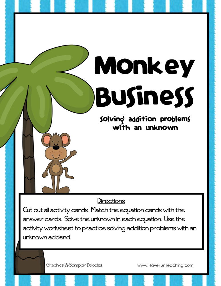 Monkey Business Adding with an Unknown Number Activity - Have Fun Teaching