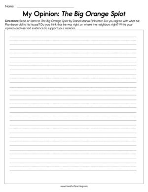 My Opinion The Big Orange Splot Worksheet - Have Fun Teaching