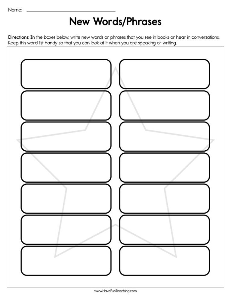 New Words Phrases Worksheet - Have Fun Teaching