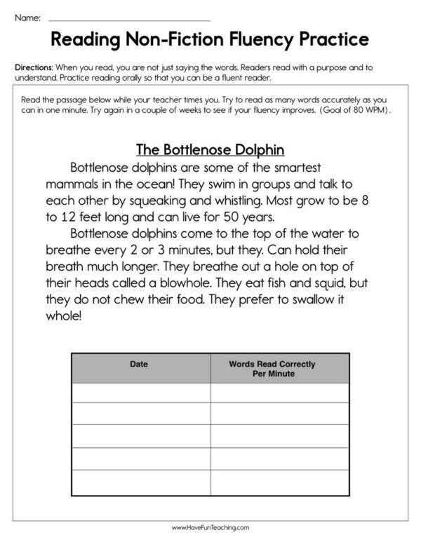 Reading Non-Fiction Fluency Practice Worksheet - Have Fun Teaching