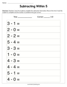 Subtracting Within 5 Worksheet - Have Fun Teaching