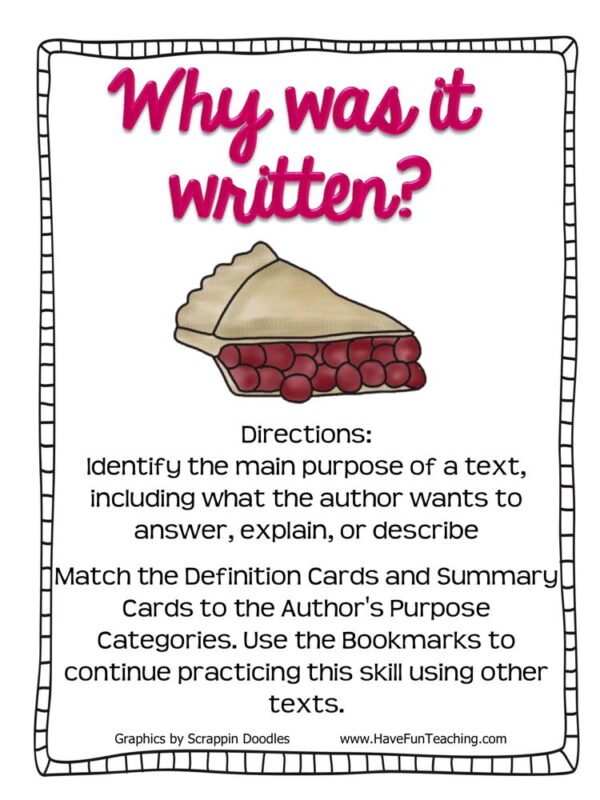 Why Was it Written? Author's Purpose Activity - Have Fun Teaching