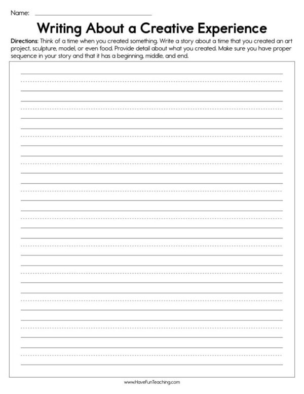 Writing about a Creative Experience Worksheet - Have Fun Teaching