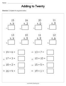Adding to 20 Worksheet - Have Fun Teaching