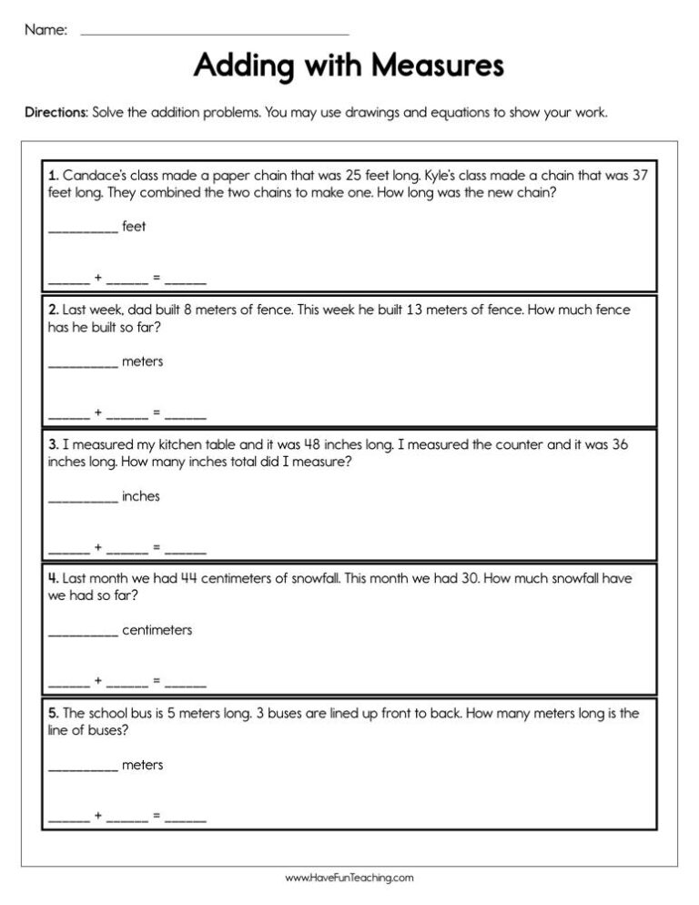 Adding With Measures Worksheet Have Fun Teaching