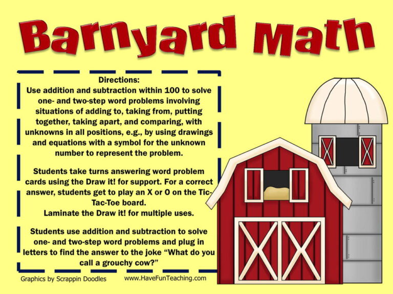 Barnyard Math Word Problems Activity - Have Fun Teaching