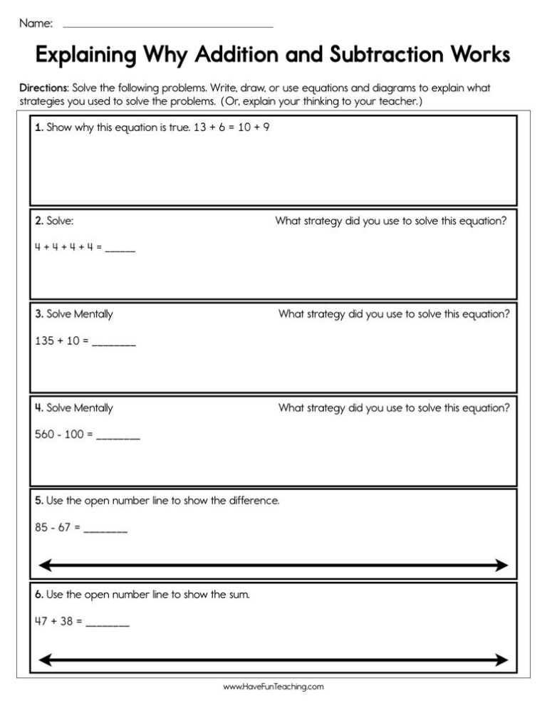 Explaining Why Addition and Subtraction Works Worksheet - Have Fun Teaching