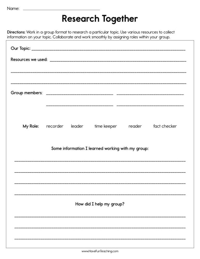 Group Researching Worksheet - Have Fun Teaching