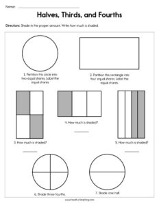 Halves Thirds and Fourths Worksheet - Have Fun Teaching