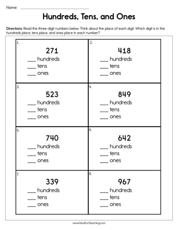 Hundreds Tens and Ones Worksheet - Have Fun Teaching