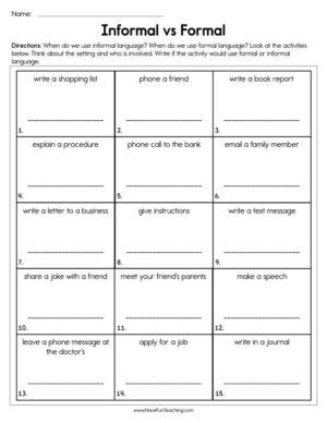 Informal vs Formal Worksheet - Have Fun Teaching