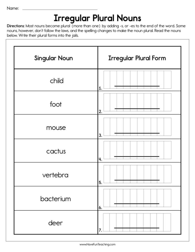 Irregular Plural Nouns Worksheet - Have Fun Teaching