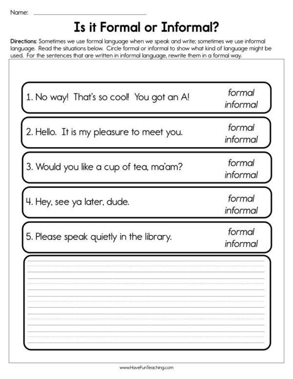 Is it Formal or Informal Worksheet - Have Fun Teaching