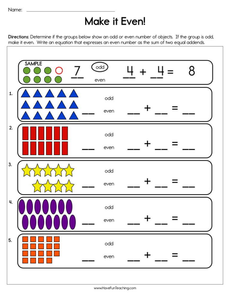 Make it Even Worksheet - Have Fun Teaching