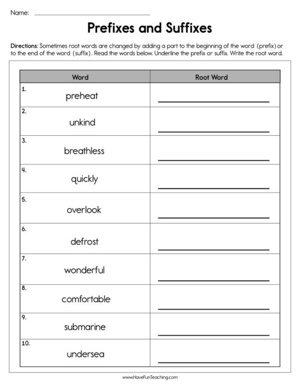 Prefixes and Suffixes Root Words Worksheet - Have Fun Teaching