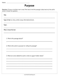 Purpose Worksheet - Have Fun Teaching