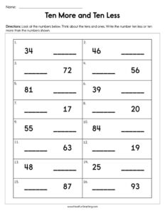 Ten More and Ten Less Worksheet - Have Fun Teaching