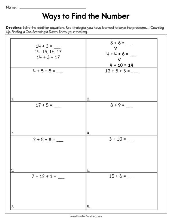 Ways to Find the Number Worksheet - Have Fun Teaching