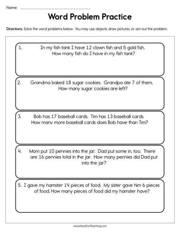 Word Problem Practice Worksheet Have Fun Teaching
