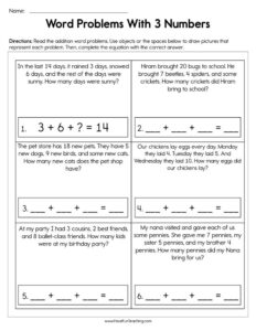 Word Problems With 3 Numbers Worksheet - Have Fun Teaching