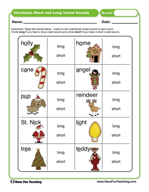 Christmas Short and Long Vowel Sounds Worksheet - Have Fun Teaching
