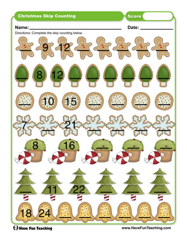 Christmas Skip Counting Worksheet - Have Fun Teaching