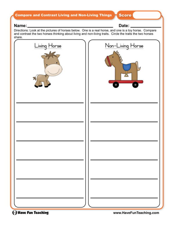 Compare and Contrast Living and Non Living Things Worksheet - Have Fun ...
