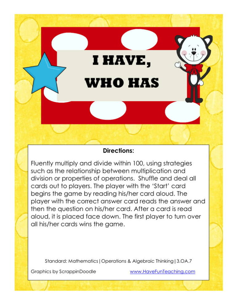 I Have Who Has Multiply Divide Within 100 Activity - Have Fun Teaching