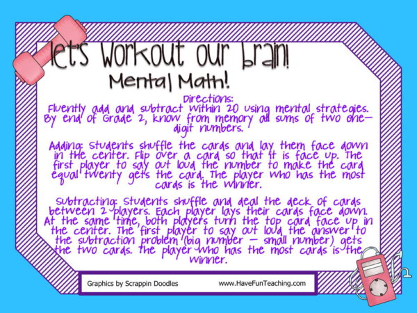 Let's Workout Our Brain Add Subtract Within 20 Activity - Have Fun Teaching